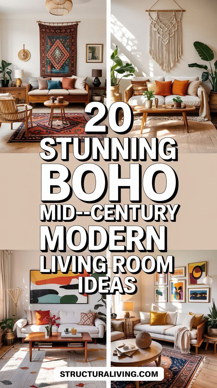 20 Stunning Boho Mid-Century Modern Living Room Ideas - StructuraLiving